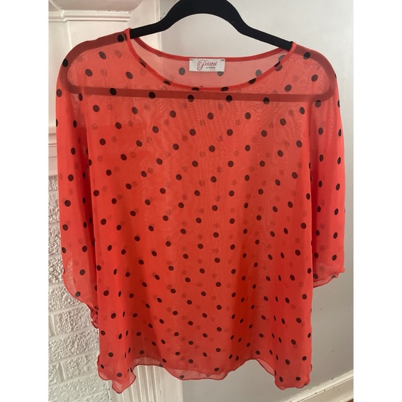 Pastel by Vivienne | Tops | Pastel By Vivienne Coral Polka Dot Sheer Top | Poshmark